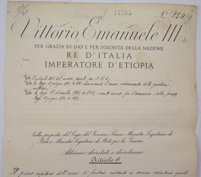 1937 Emanuel III, Benito Mussolini Signed Document – Griffin Militaria