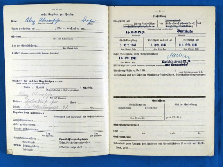 Large WWII Kriegsmarine Document Group of a One-Quarter Jewish ...