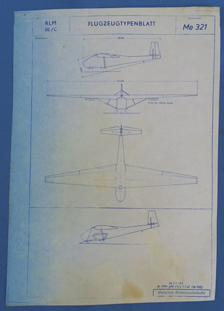 Luftwaffe Aircraft Blueprint Sheet for the Messerschmitt Me 321 “Gigant ...
