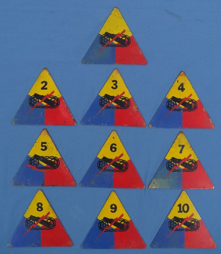 Group of 10 Painted Metal Armored Division Insignia – Griffin Militaria