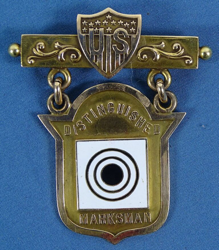 Named 14 Karat Gold 1927 Distinguished Marksman Badge for an Officer of ...
