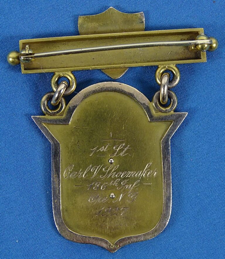 Named 14 Karat Gold 1927 Distinguished Marksman Badge for an Officer of ...