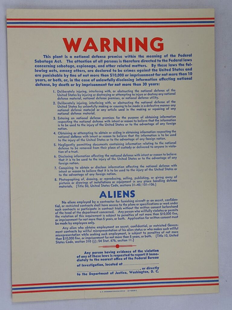WWII Defense Plant Warning Poster – Griffin Militaria