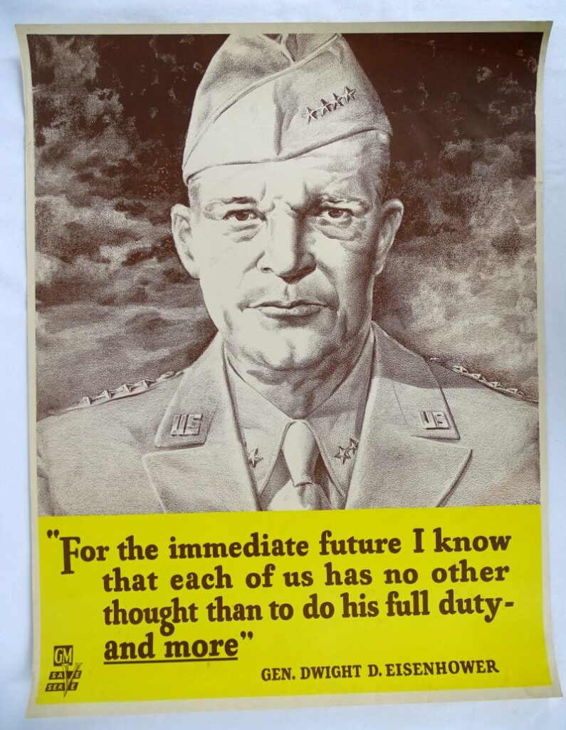 WWII General Motors Poster with General Dwight Eisenhower Portrait and ...