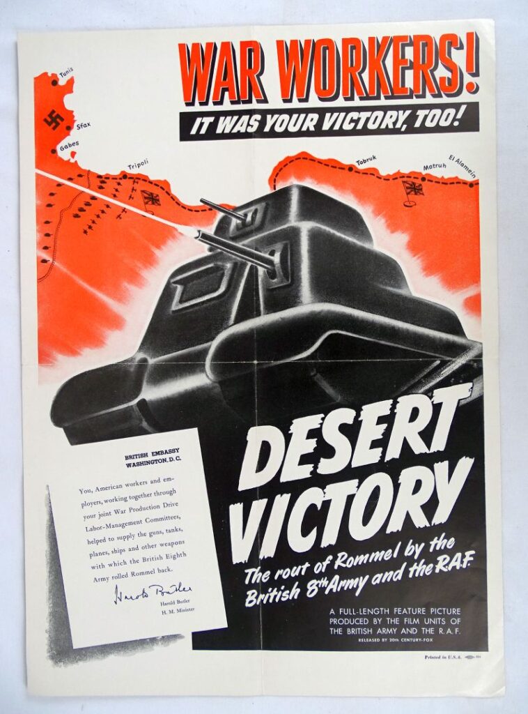 WWII Poster: ” War Workers! It was Your Victory, Too! Desert Victory ...