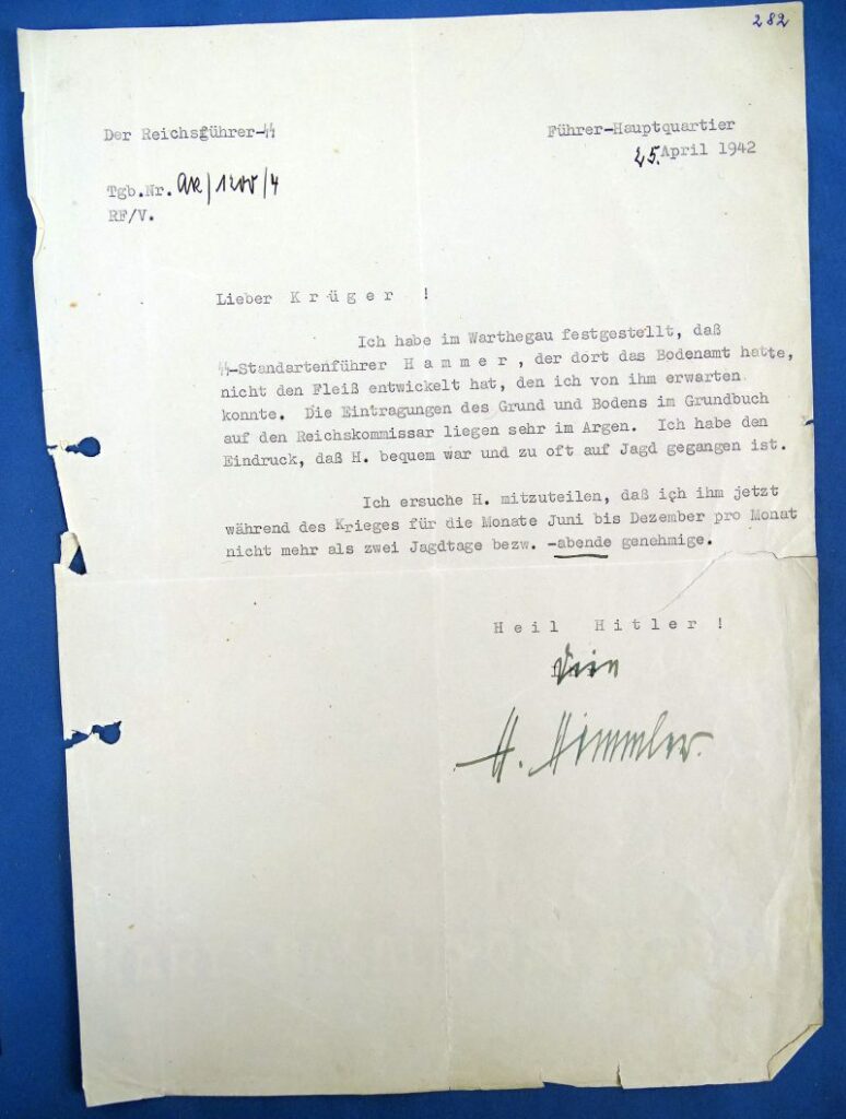 Six Letters to SS Obergruppenfuhrer Friedrich-Wilhelm Kruger, with Two ...