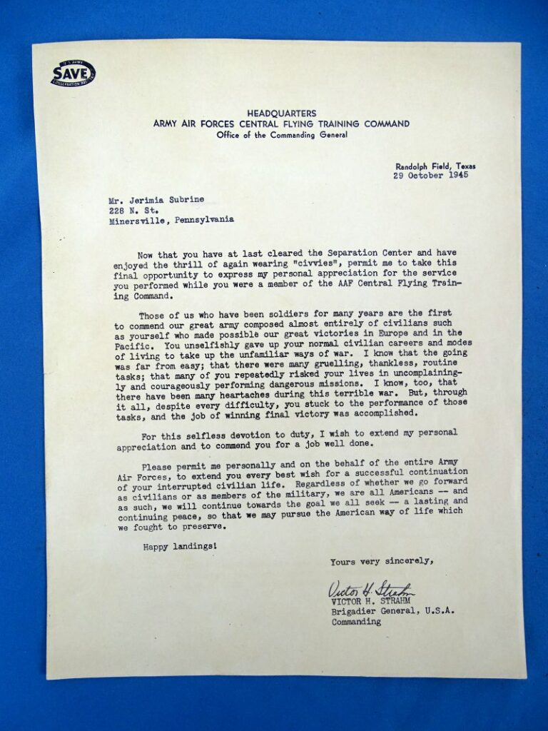 Named WWII Army Air Force Document Group – Griffin Militaria