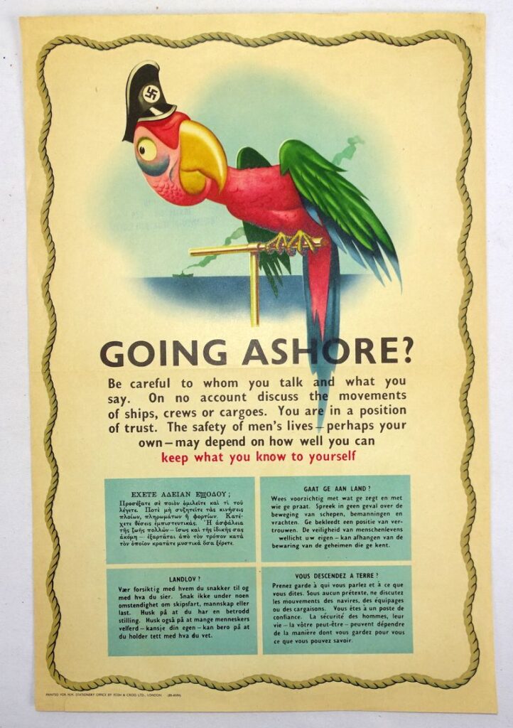 Small WWII British Poster: “Going Ashore? Be Careful to Whom You Talk ...