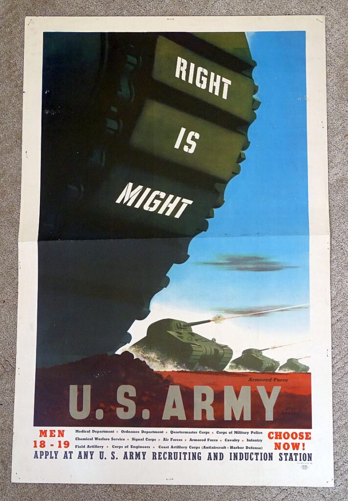 1942 U.S. Army Recruiting Poster: “Right is Might” – Griffin Militaria
