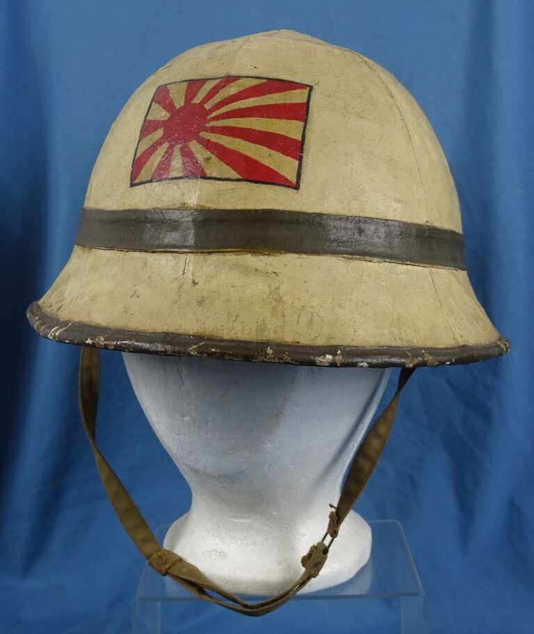 Captured 1942 Dated Japanese Military Sun Helmet with Imperial Navy Rising Sun Souvenir Artwork ...
