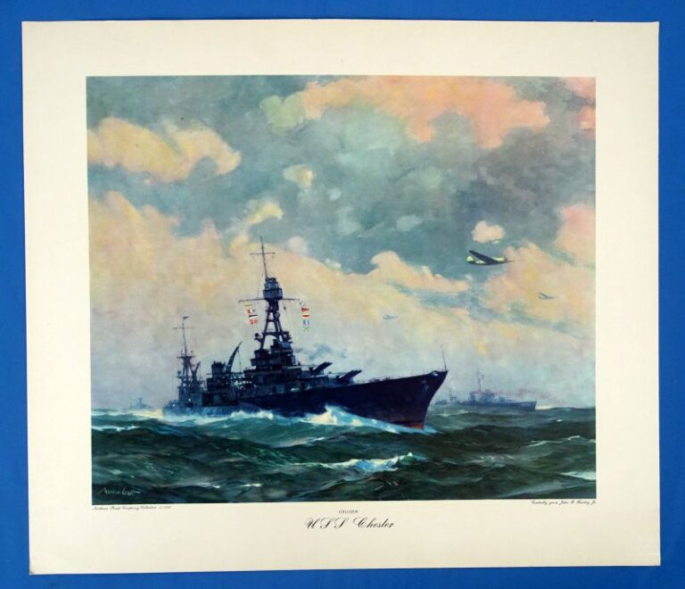 1942 U.S. Navy Ship Print by Gordon Grant: Cruiser USS Chester ...