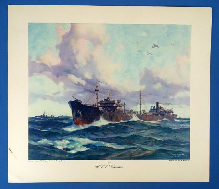 1943 U.S. Navy Ship Print by Gordon Grant: Oiler USS Cimarron – Griffin ...