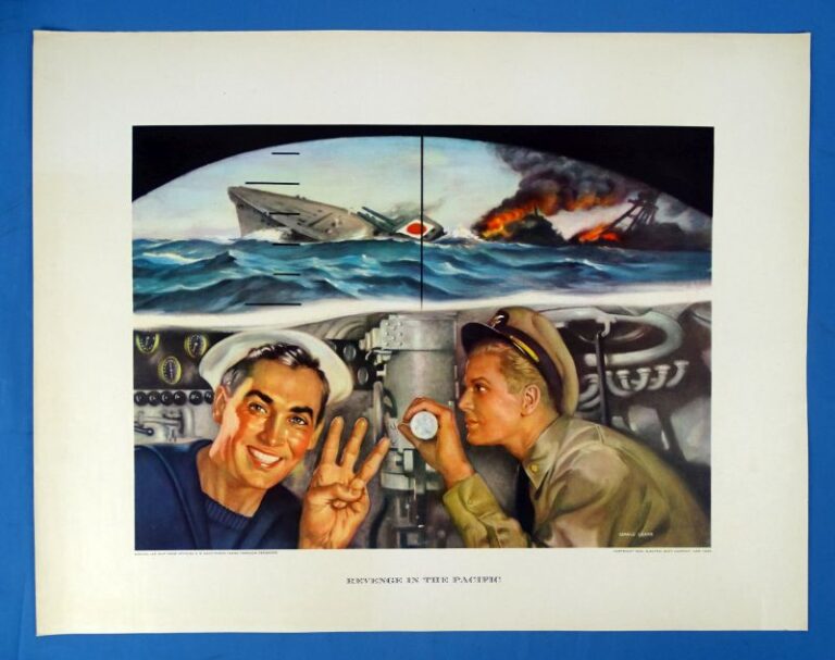 1943 Electric Boat Company U.S. Submarine in Combat Print: “Revenge in ...