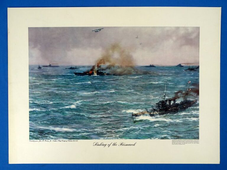 1943 Naval Combat Print: “Sinking of the Bismarck” – Griffin Militaria