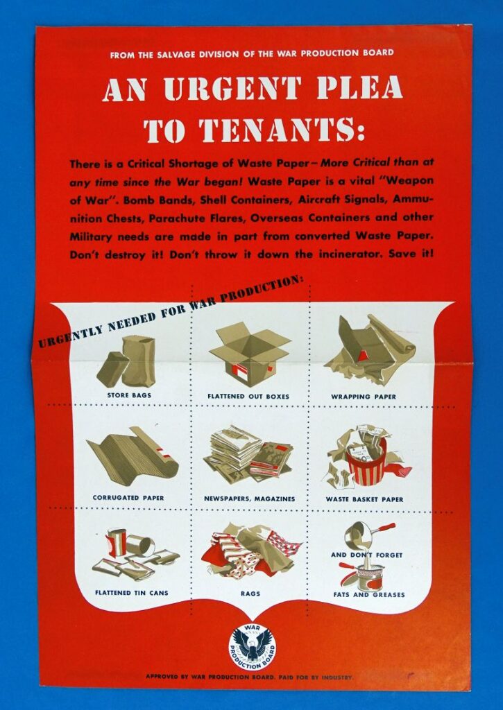 WWII Waste Paper Conservation Poster: “An Urgent Plea to Tenants ...
