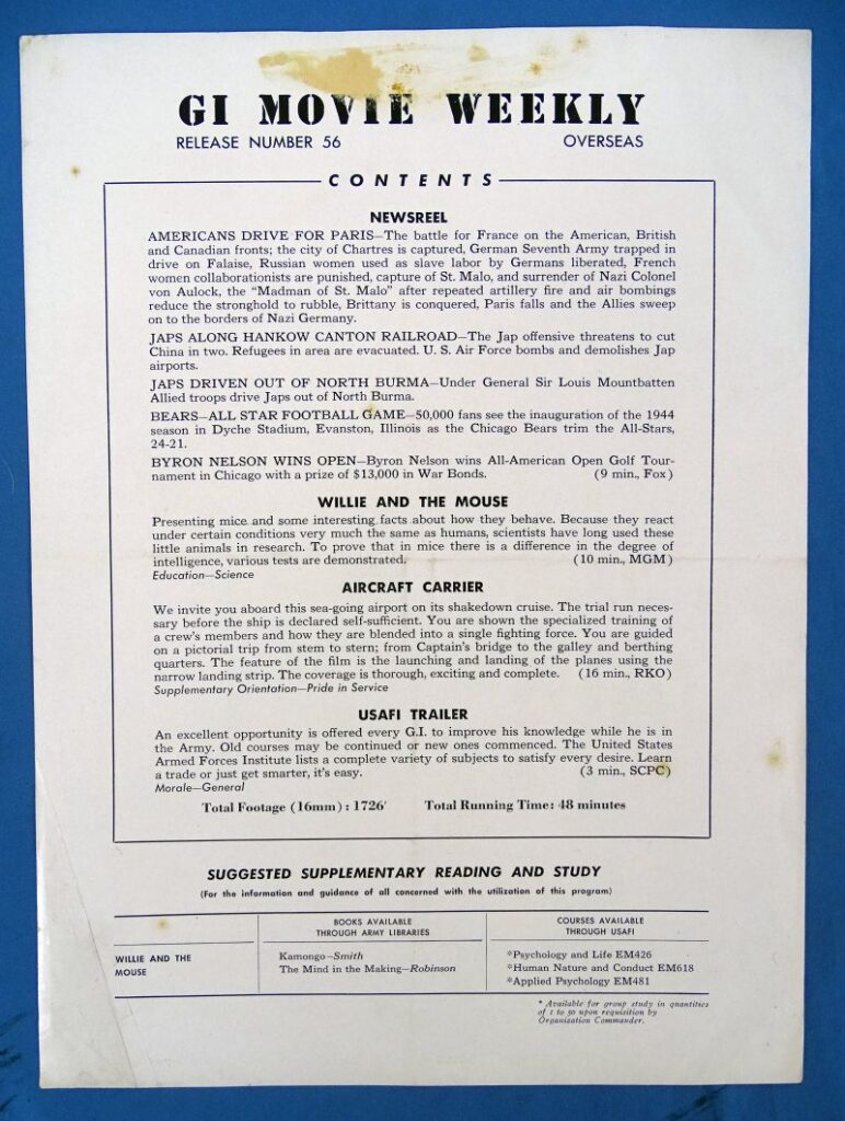 1944 Camp Crowder War Department Theaters Poster with Five Handbills ...