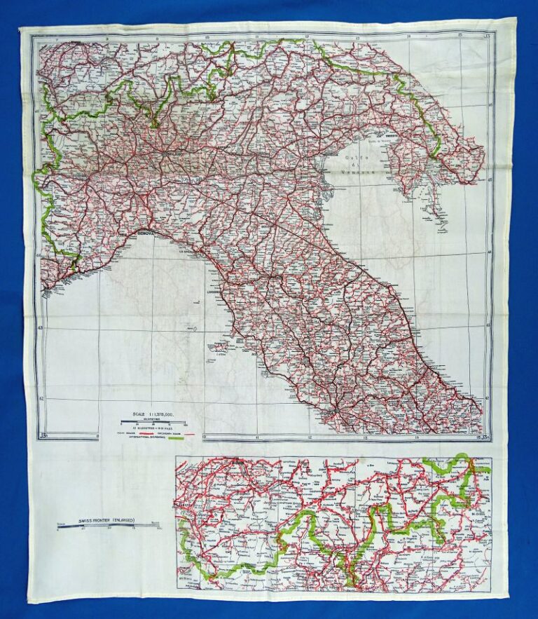 British WWII Cloth Escape Map of Sicily, Italy, and the Swiss Frontier ...