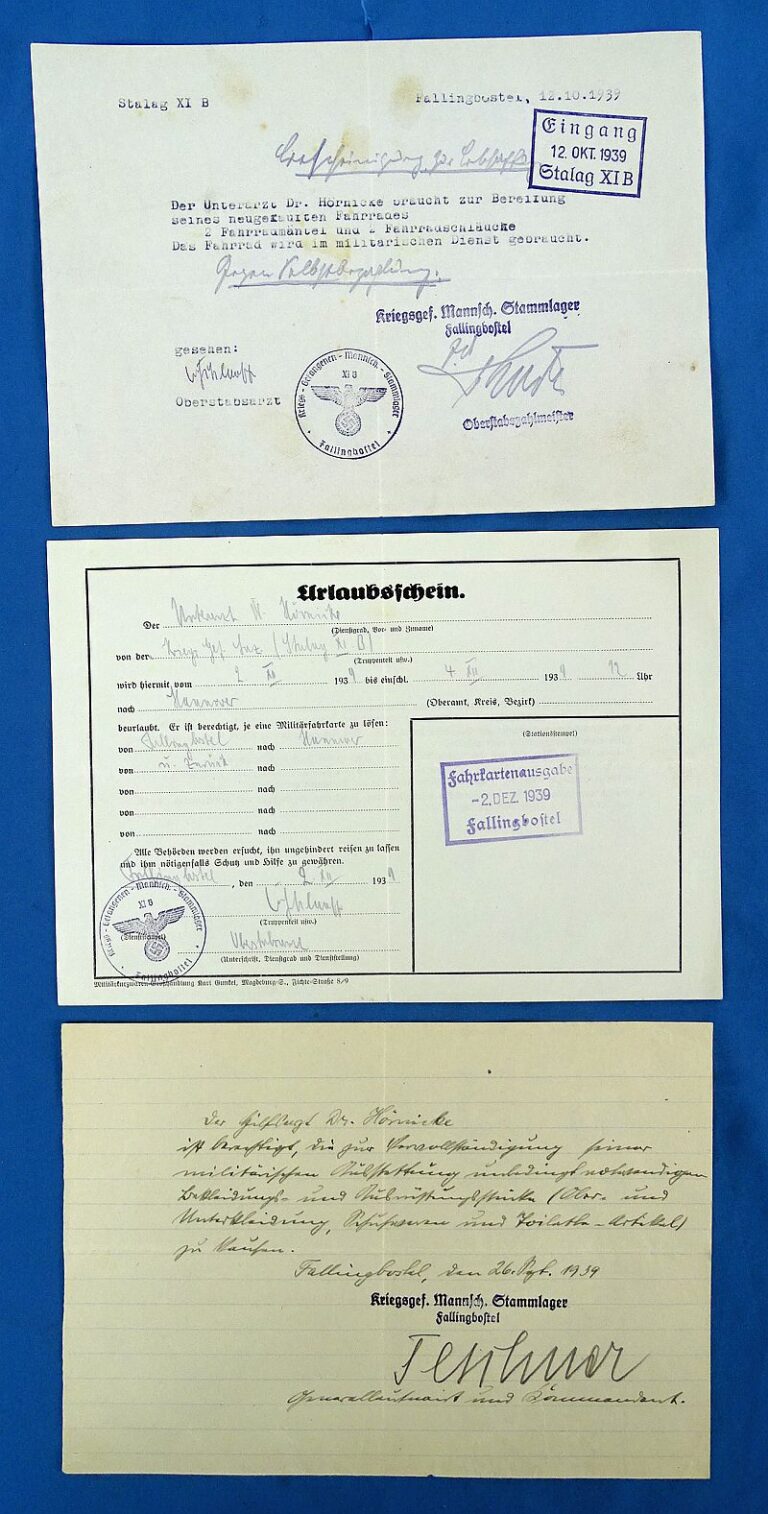 1939 Entrance Pass for Stalag XI B with Leave Document – Griffin Militaria