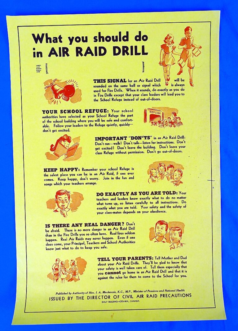 WWII Canadian School Poster: “What You Should Do in an Air Raid Drill ...