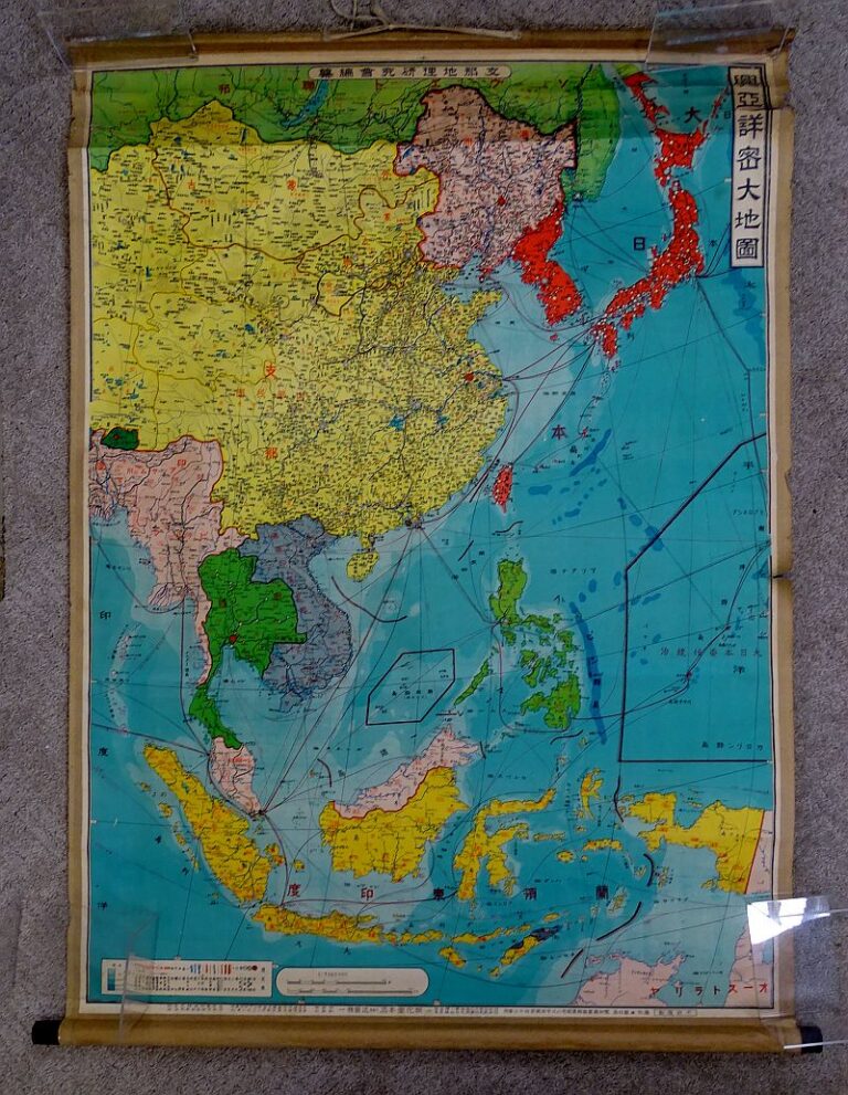 Large WWII Japanese Wall Map of China and East Asia – Griffin Militaria