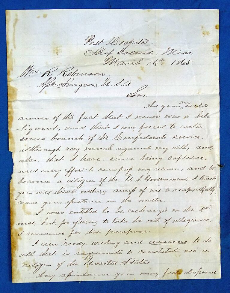 A Civil War Letter in which a Confederate Prisoner Seeks Release ...