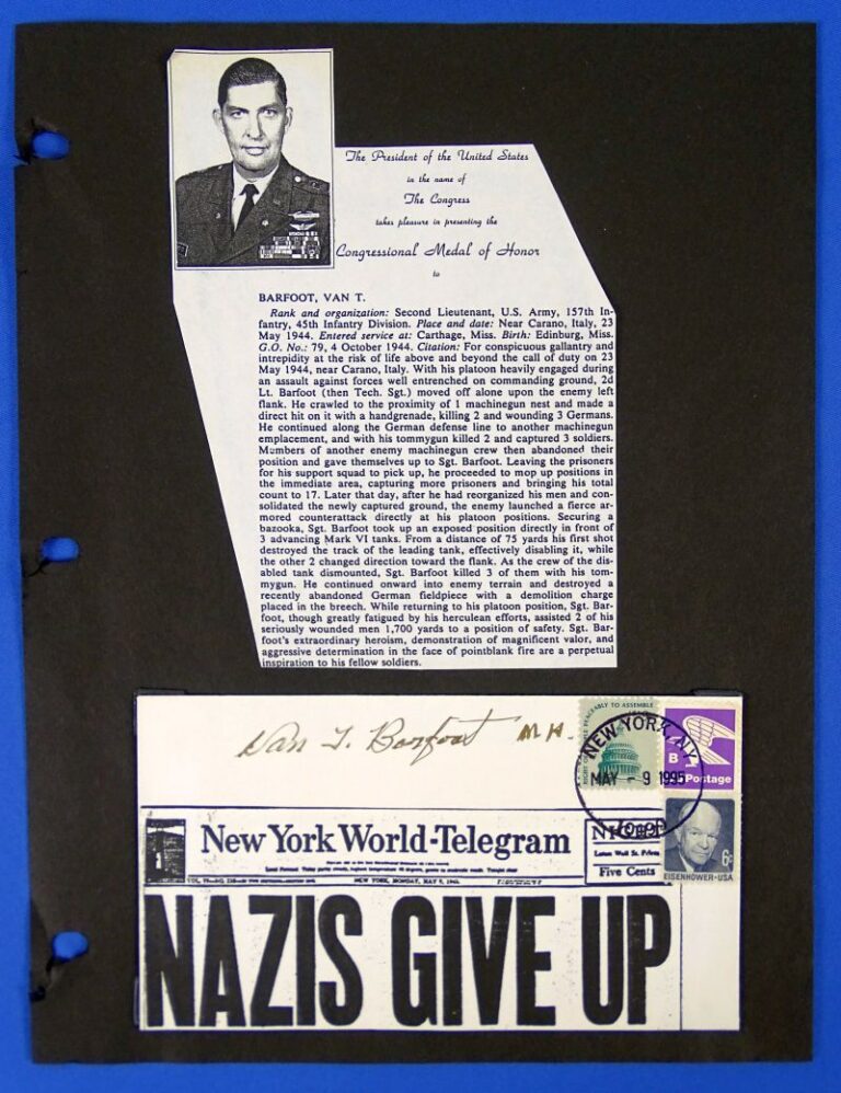 Commemorative Envelope Signed By 45th Division Medal of Honor Recipient ...