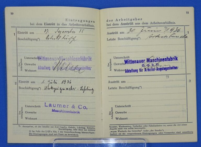 WWII German Documents and Arebeitsbuchs Documents of a Father and his ...