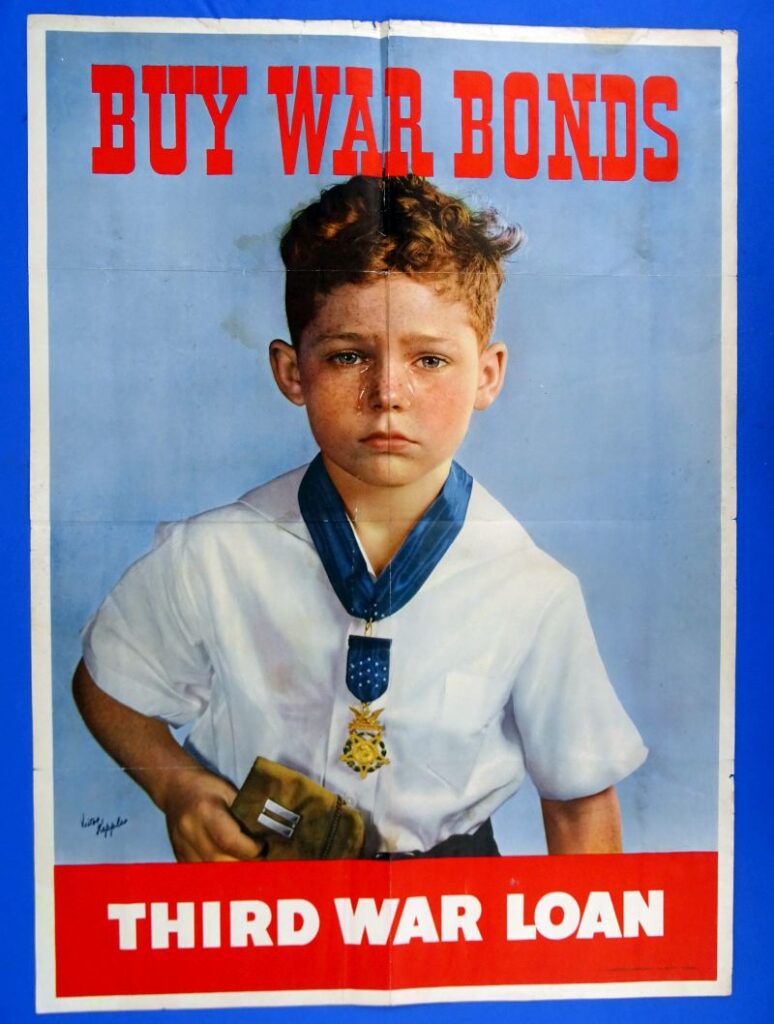 1943 Poster: “Buy War Bonds” Boy with Fathers Medal by Victor Kepples ...
