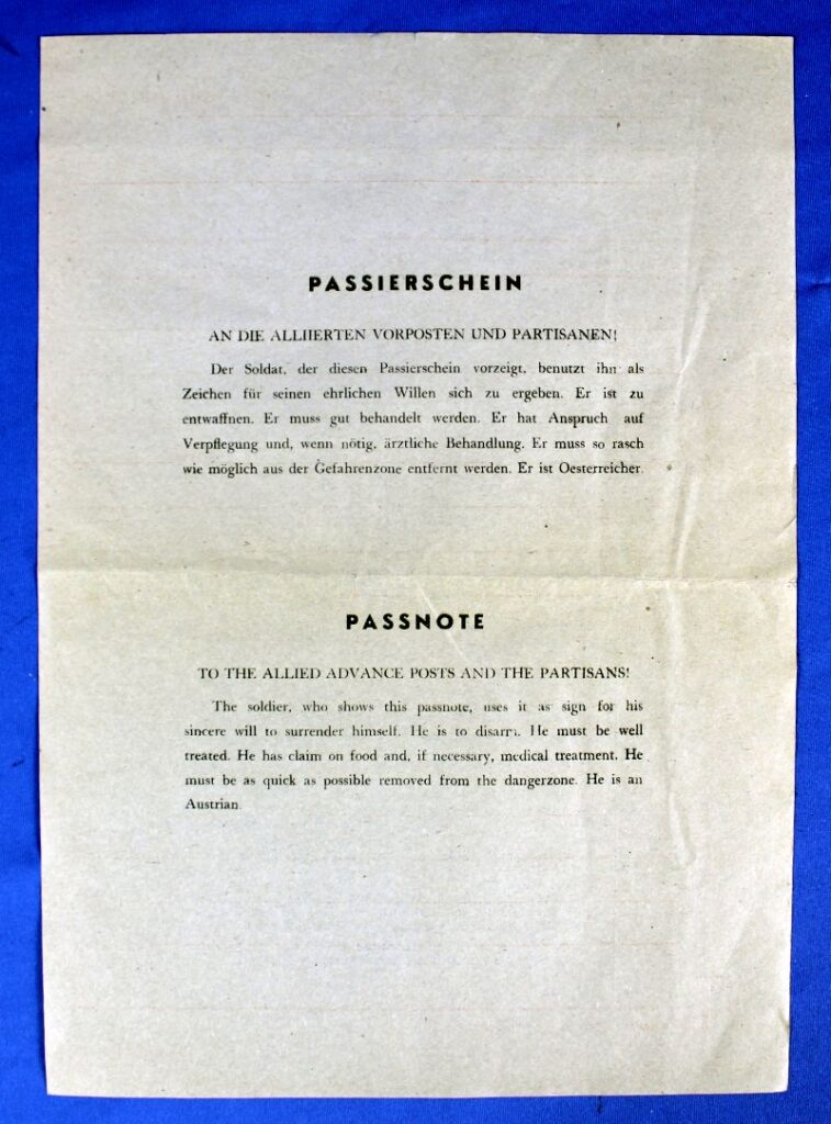 WWII Allied Surrender Leaflet Directed to Austrians – Griffin Militaria