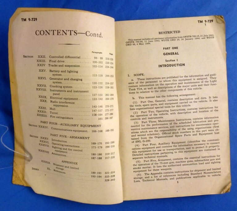 1944 TM 9-729 Technical Manual: Light Tank T24 (M24) – Griffin Militaria