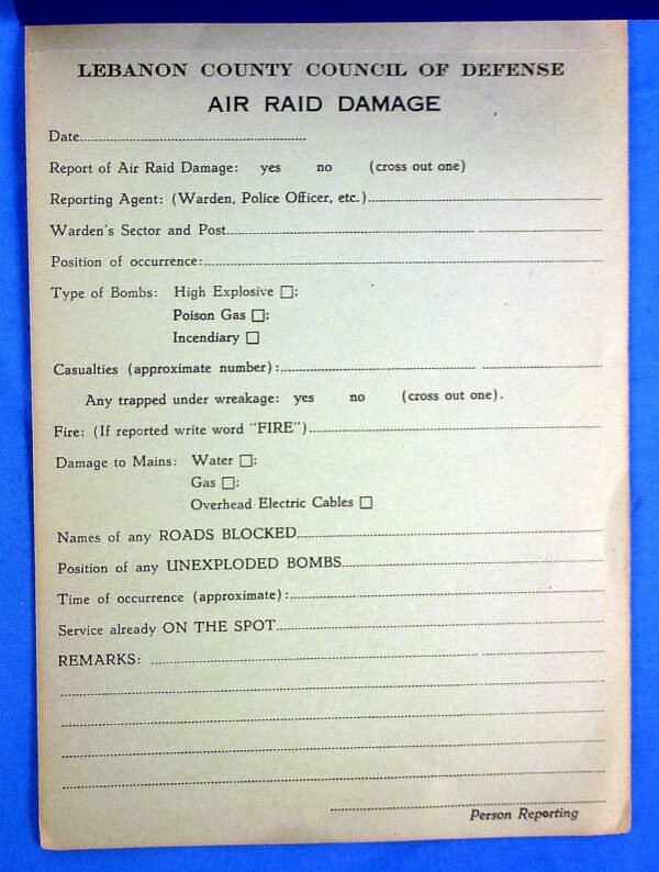 WWII Lebanon Pennsylvania Civil Defense Roster and Air Raid Damage ...