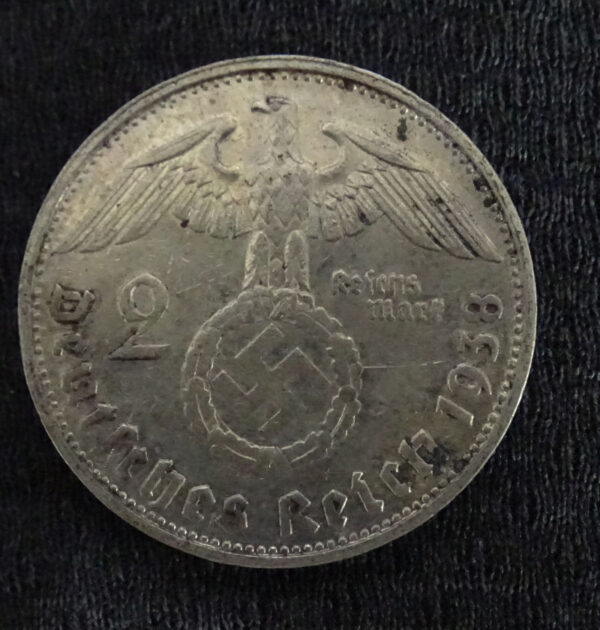 1938 German Paul Von Hindenburg 2 Mark Silver Coin – Griffin Militaria