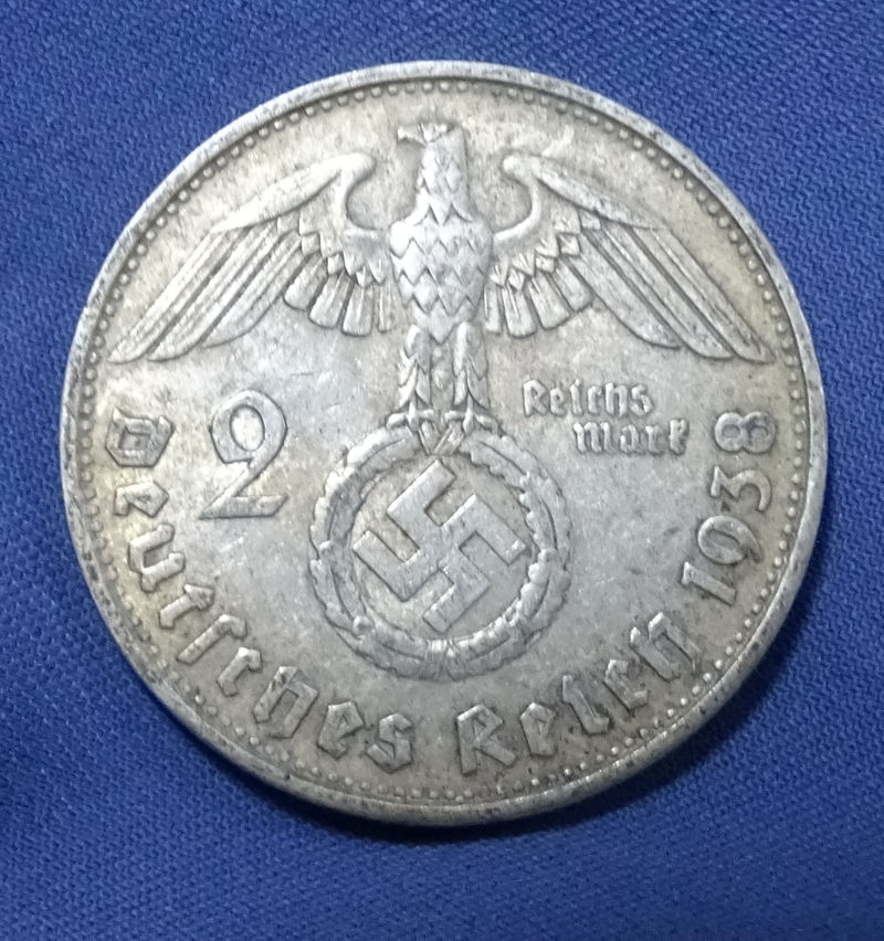 1938 German 2 Mark Silver Coin – Griffin Militaria
